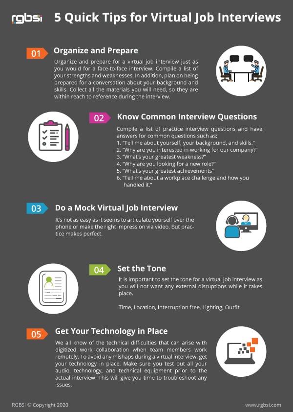 Infographic: 5 Quick Tips for Virtual Job Interviews Infographic: 5 Quick Tips for Virtual Job Interviews