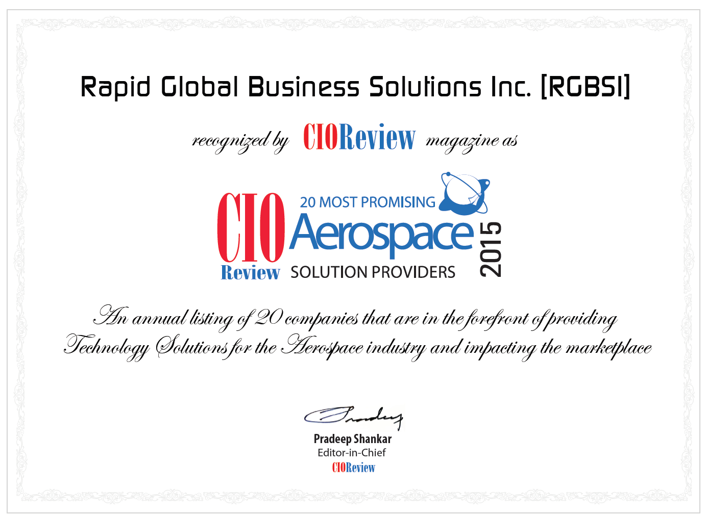 RGBSI Listed on CIO Review Magazine